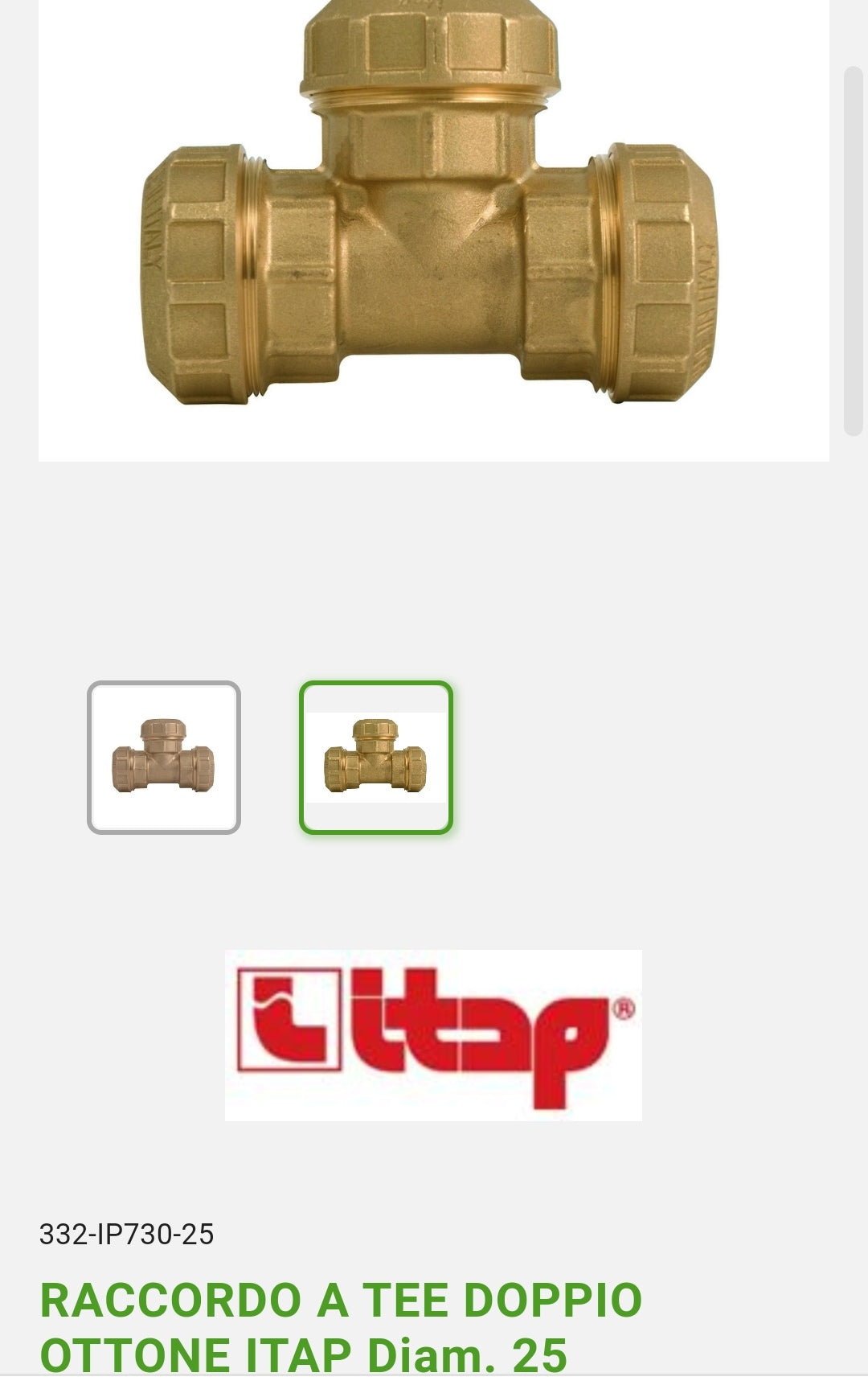 Raccord en T double en laiton x polyéthylène D. 25 Itap – Sodano Ceram ...